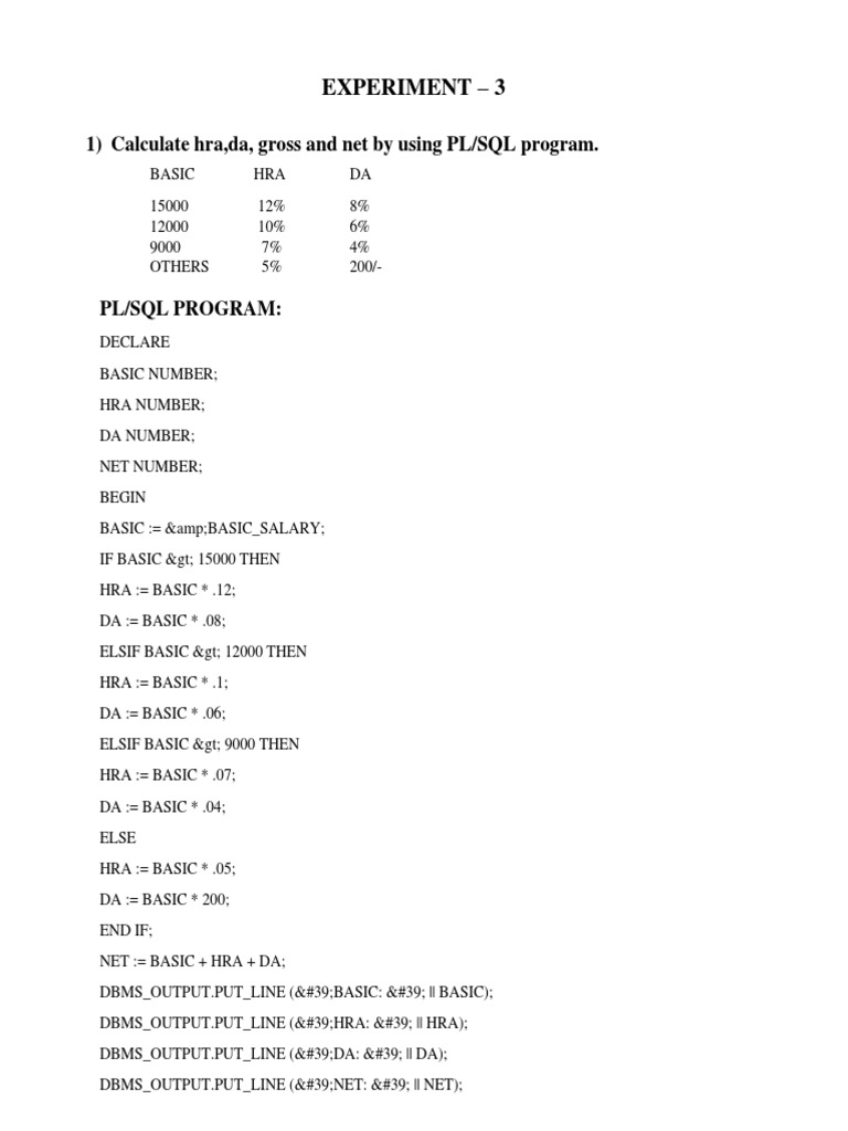 Experiment 3 Dbms Pdf Pl Sql Data Management