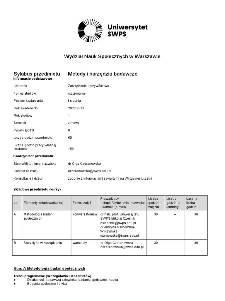PL - 2022Z - ZA.S11.T39 - Metody I Narzä Dzia Badawcze | PDF