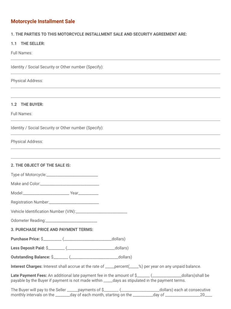 Motorcycle Installment Sale Agreement - Hire Purchase Agreement | PDF