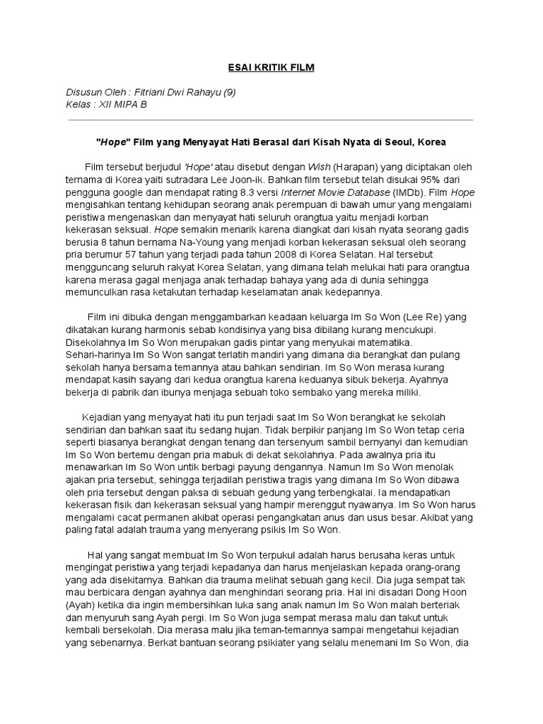 Sinopsis Film Hope: Kisah Nyata Tragis | PDF