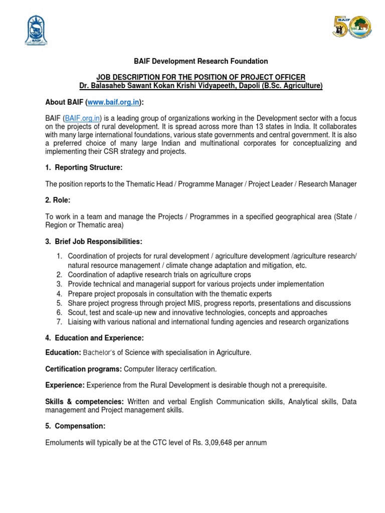 Job Profile & Emolument Structure - B. Sc. Agriculture | PDF | Economies