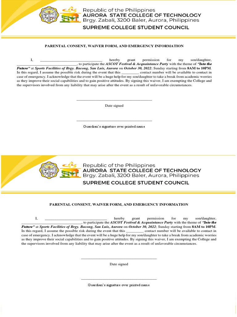 Waiver Form For Festival Acquaintance Party | PDF