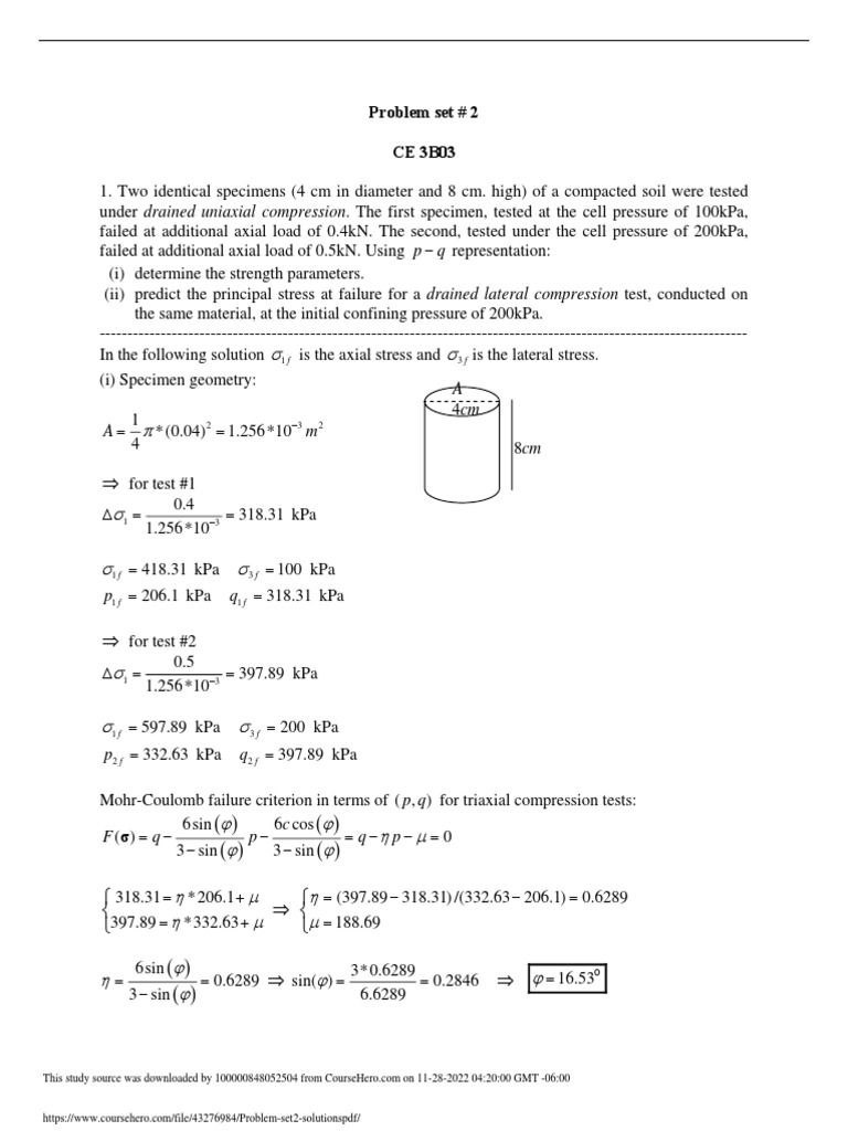 Problem Set2 Solutions PDF | PDF | Stress (Mechanics) | Pressure