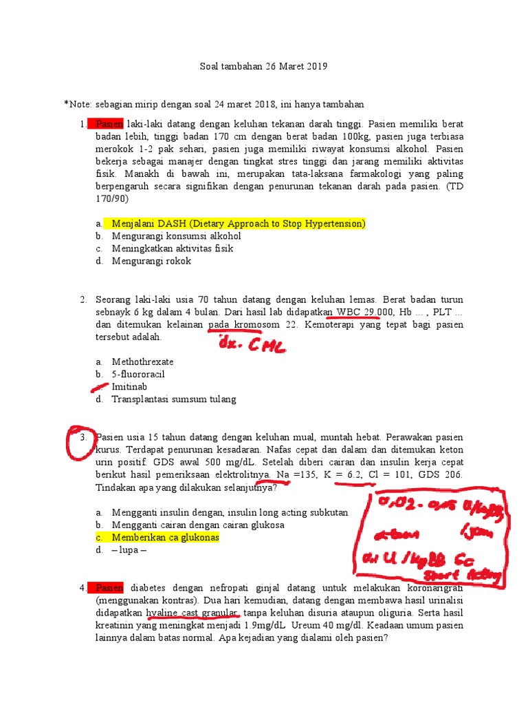 Tambahan Soal Ujian Tulis PPDS IPD 26 Maret 2019 | PDF