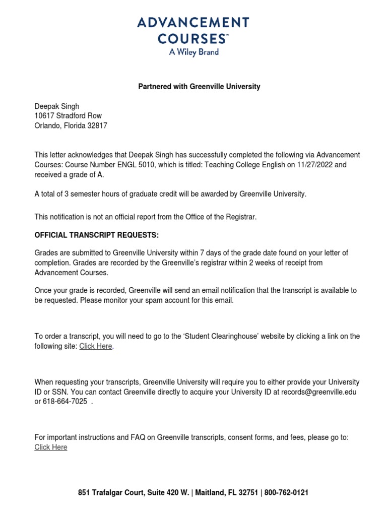 ENGL 5010 Teaching College English Course Letter of Completion Deepak (Danny) Singh Greenville ...