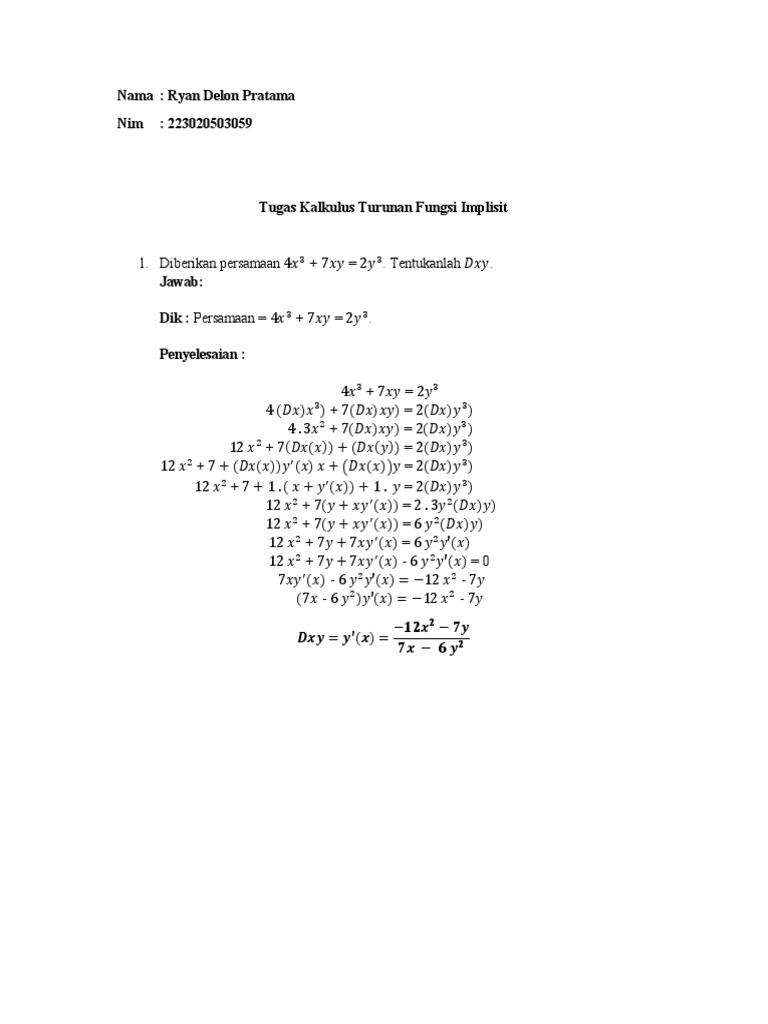 Turunan Fungsi Implisit dalam Kalkulus | PDF
