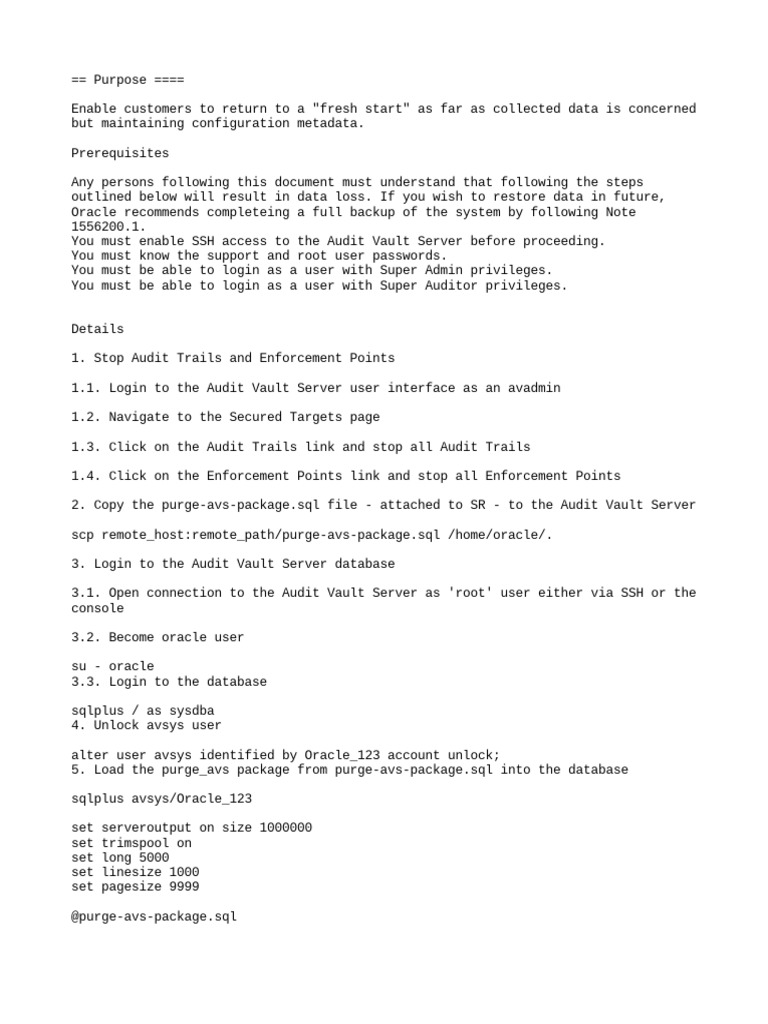 Clean Up Audit Vault | PDF | Databases | Online And Offline