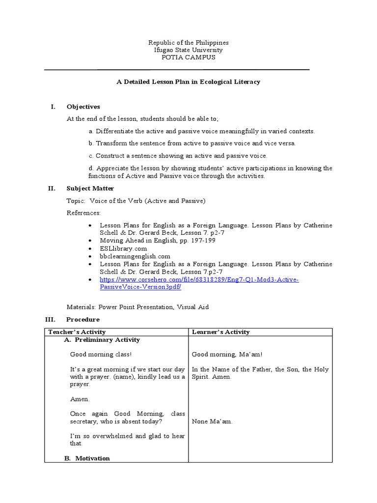 Active and Passive Voice Lesson Plan | PDF | Verb | Subject (Grammar)