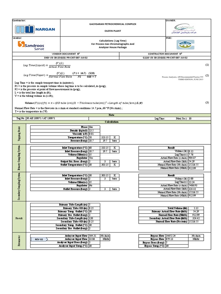Lag Time Calculation for Gas Flow | PDF | Flow Measurement | Pressure