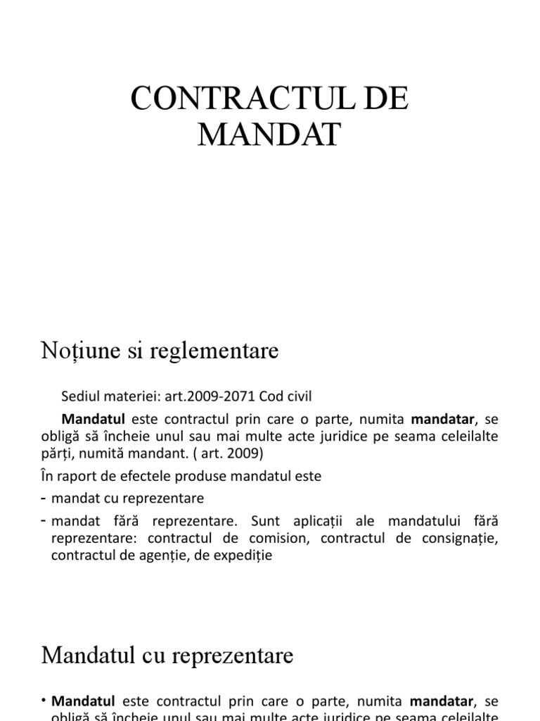 Curs 9 Contract Mandat. Contract Comision | PDF