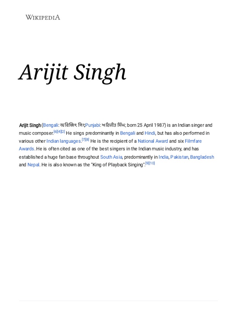 Arijit Singh - Wikipedia | PDF