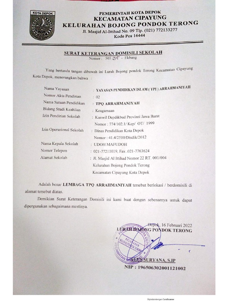 Surat Domisili TPQ | PDF