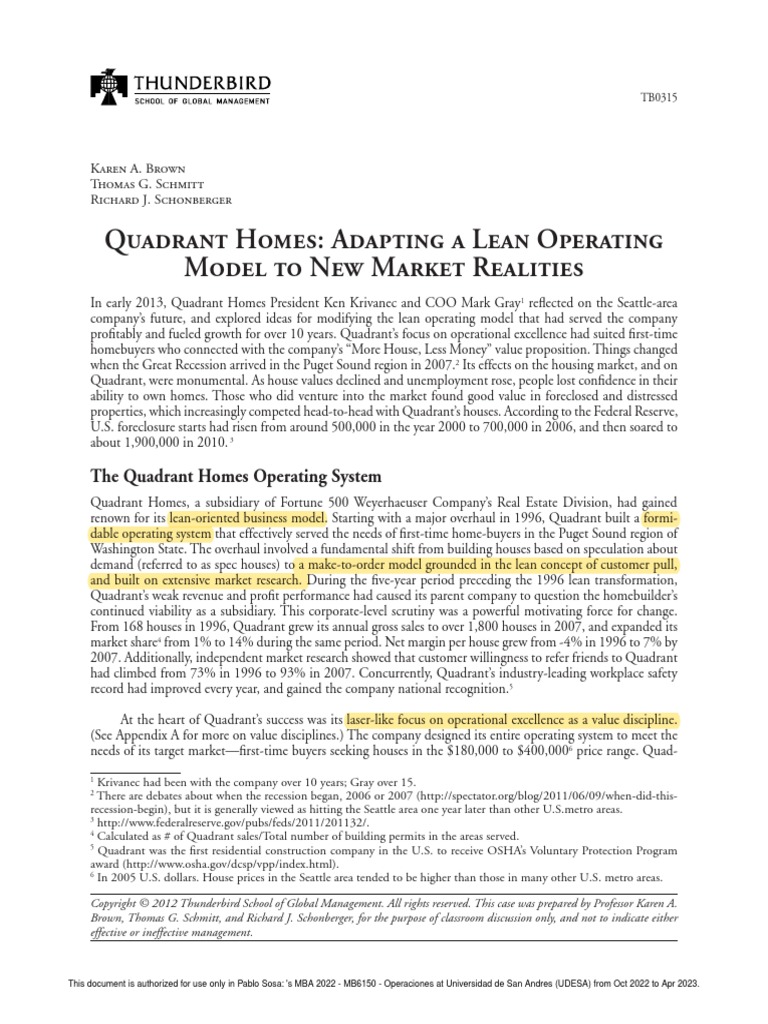 Quadrant Homes | PDF | Supply Chain | Customer