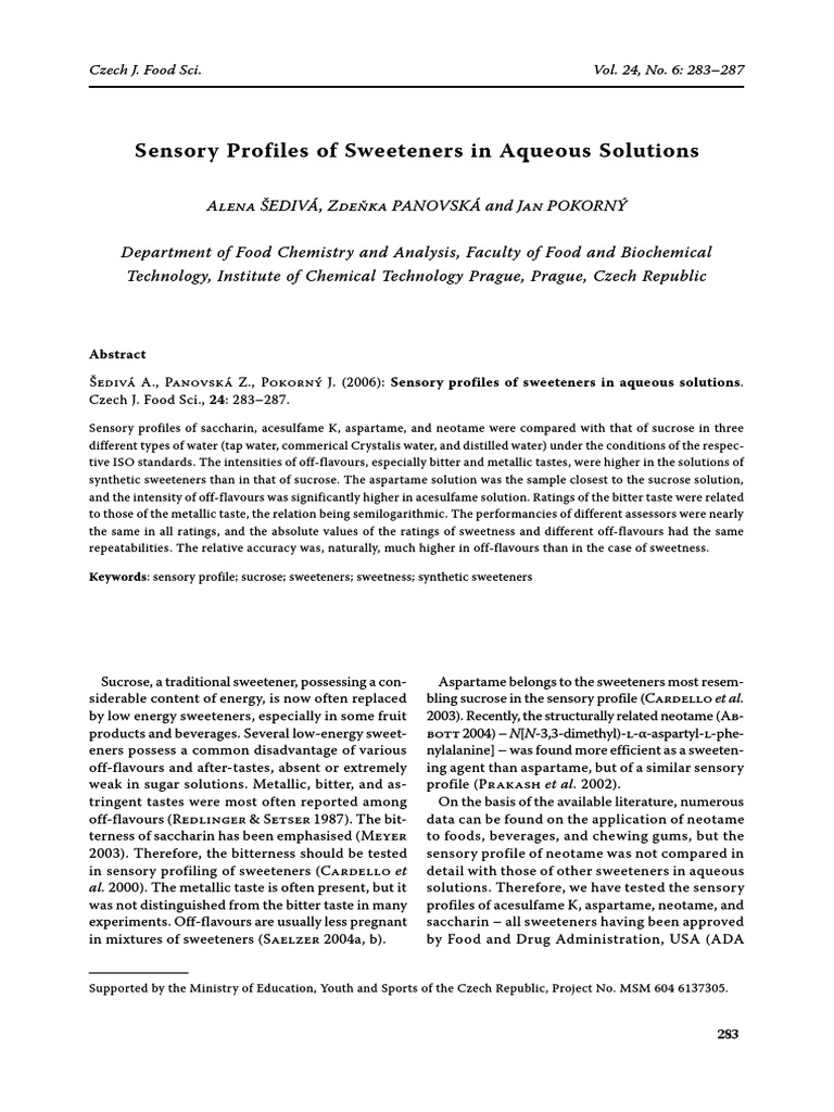 Sweetness Profile Sensory | PDF | Sugar Substitute | Taste