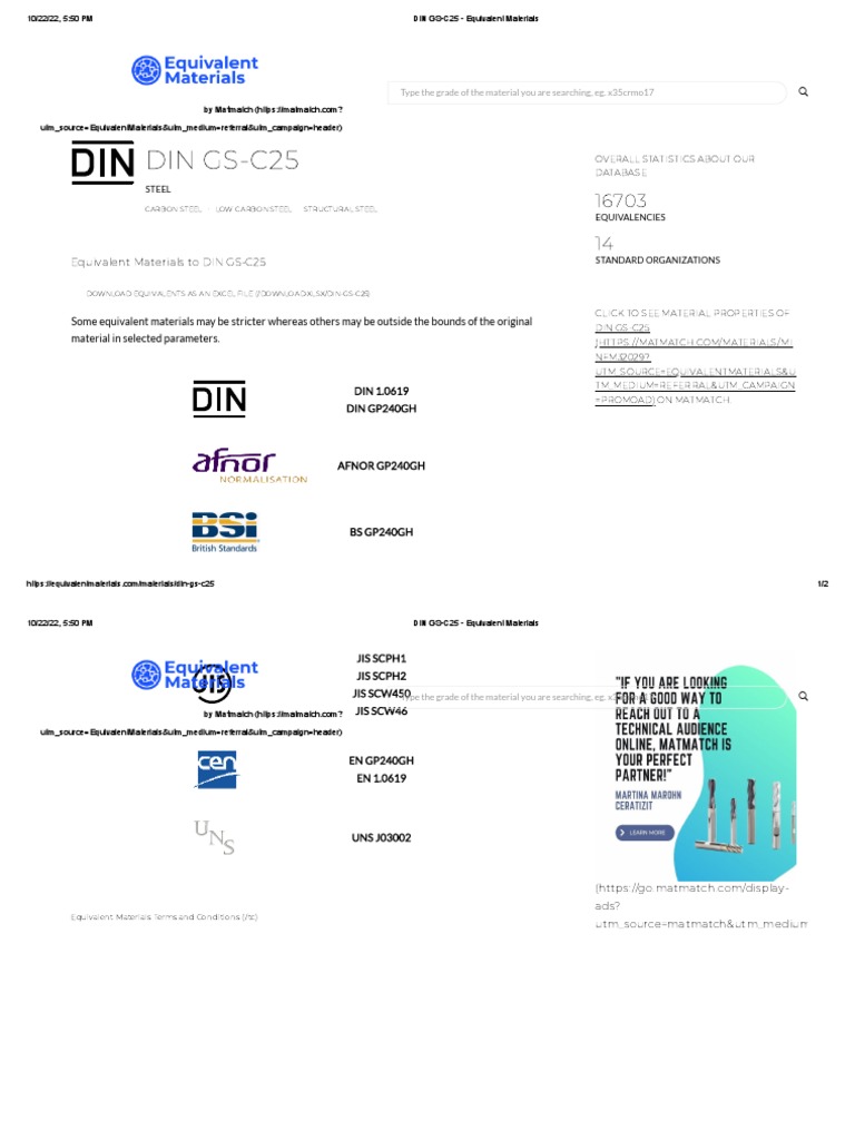 DIN GS-C25 Material Equivalents Guide | PDF