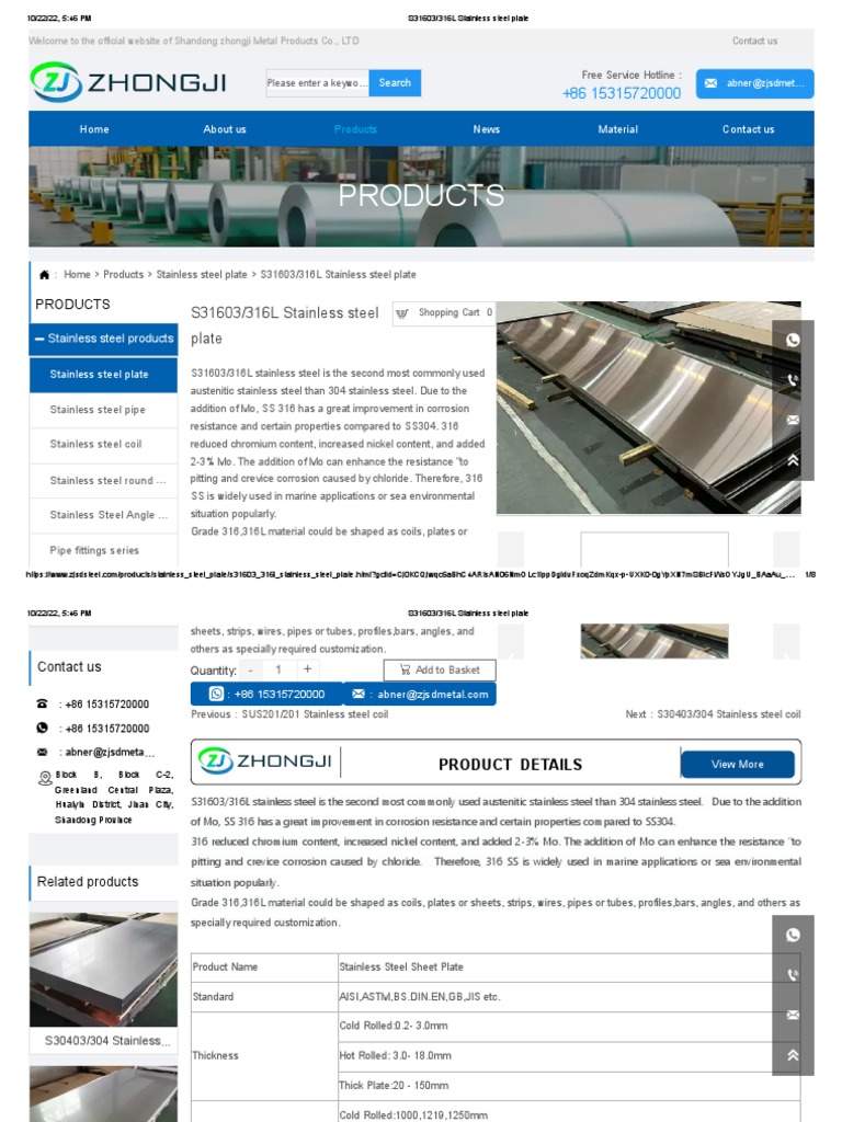 S31603 - 316L Stainless Steel Plate | PDF | Stainless Steel | Iron
