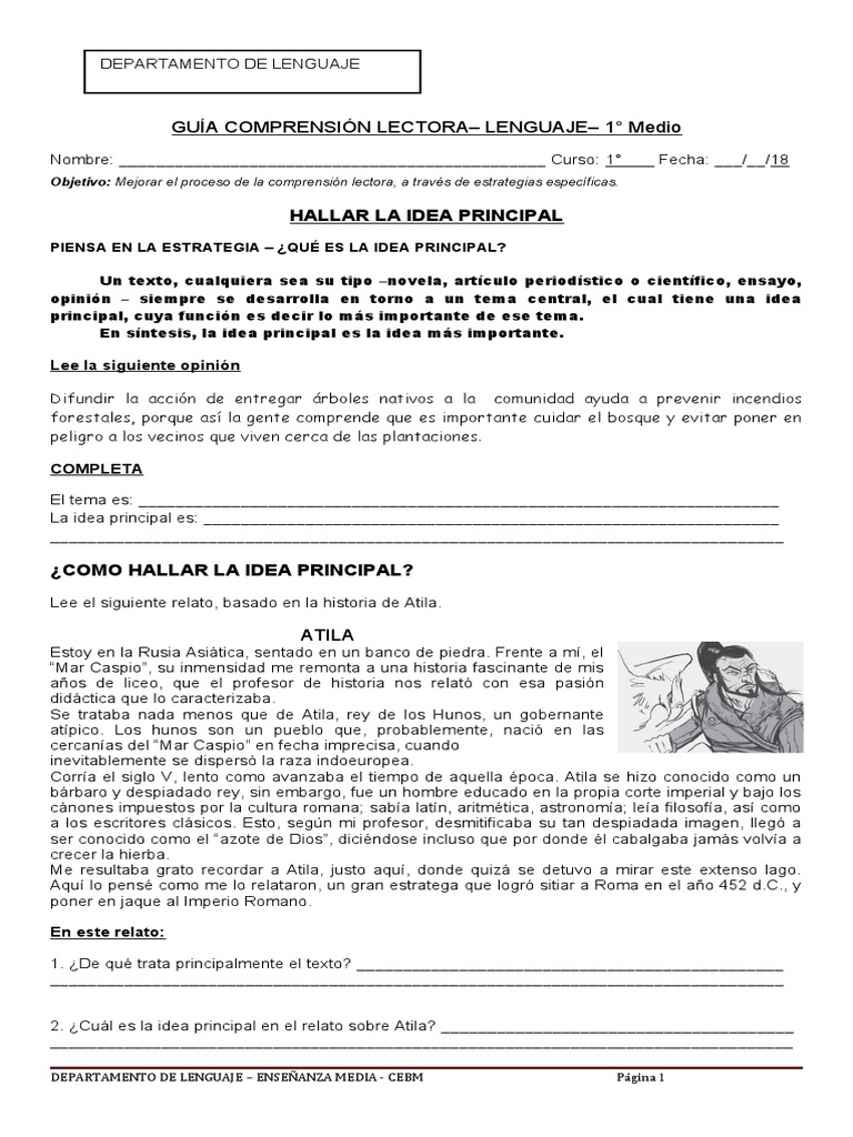 Guía Comprension Lectora - #1 - 1° Medio | PDF | Comprensión lectora
