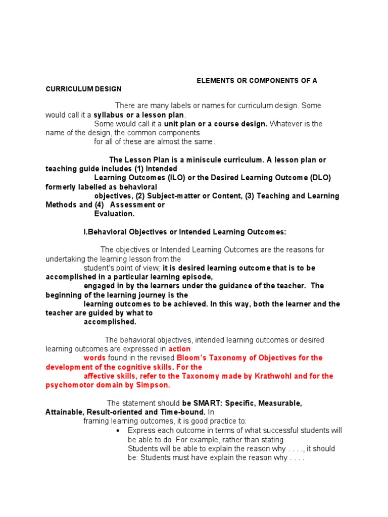 Elements or Components of A Curriculum Design | Download Free PDF ...