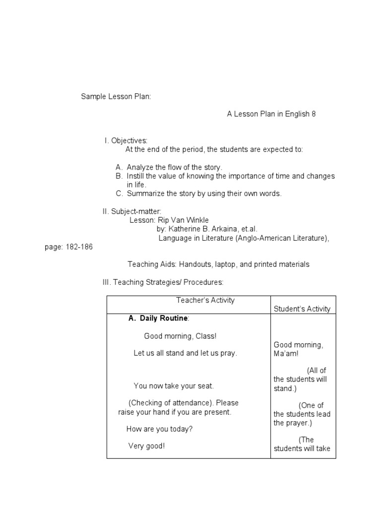 Sample Lesson Plan | PDF | Lesson Plan | Teachers