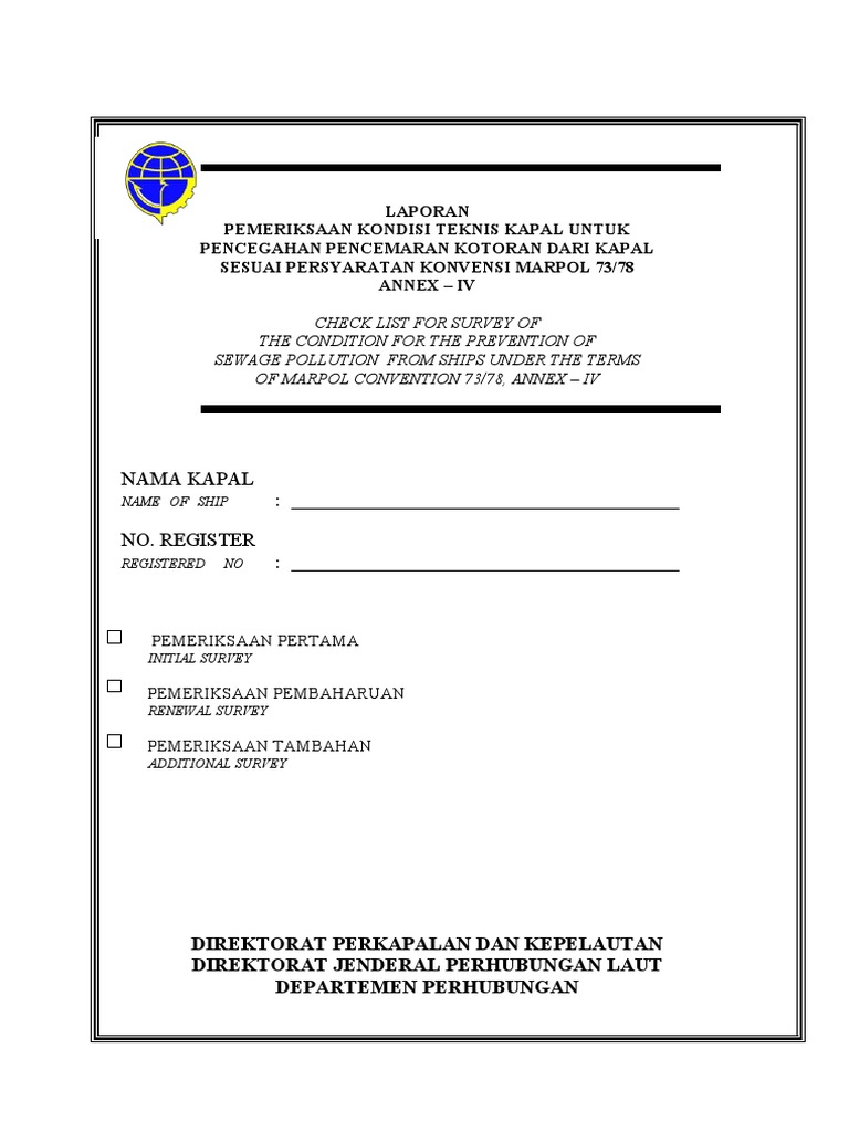 Checklist Annex Iv Workshop Marpol | PDF