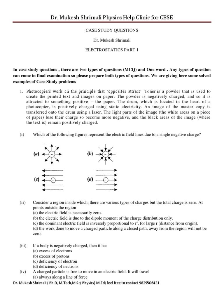 Solved Case - Study - Practice Electrostatics PDF | PDF | Electric Charge | Electric Field
