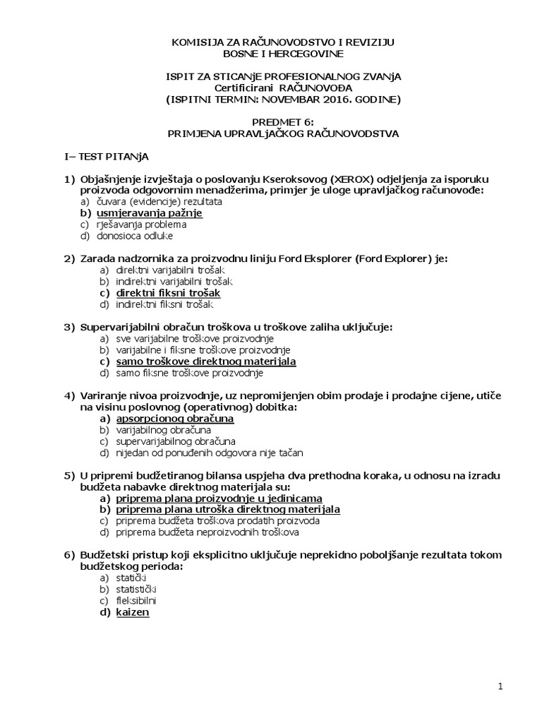 6-Upravljacko Racun - Duzi Test | PDF
