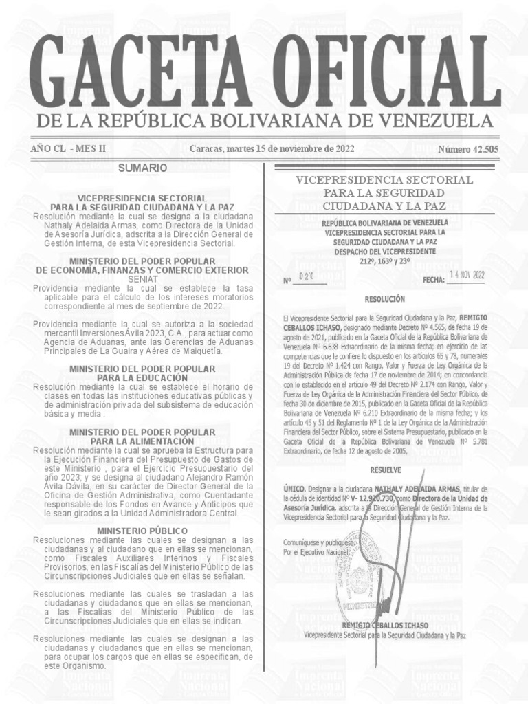 Gaceta Oficial 42505 15 11 2022 | PDF Gaceta Oficial 42505 15 11 2022 | PDF