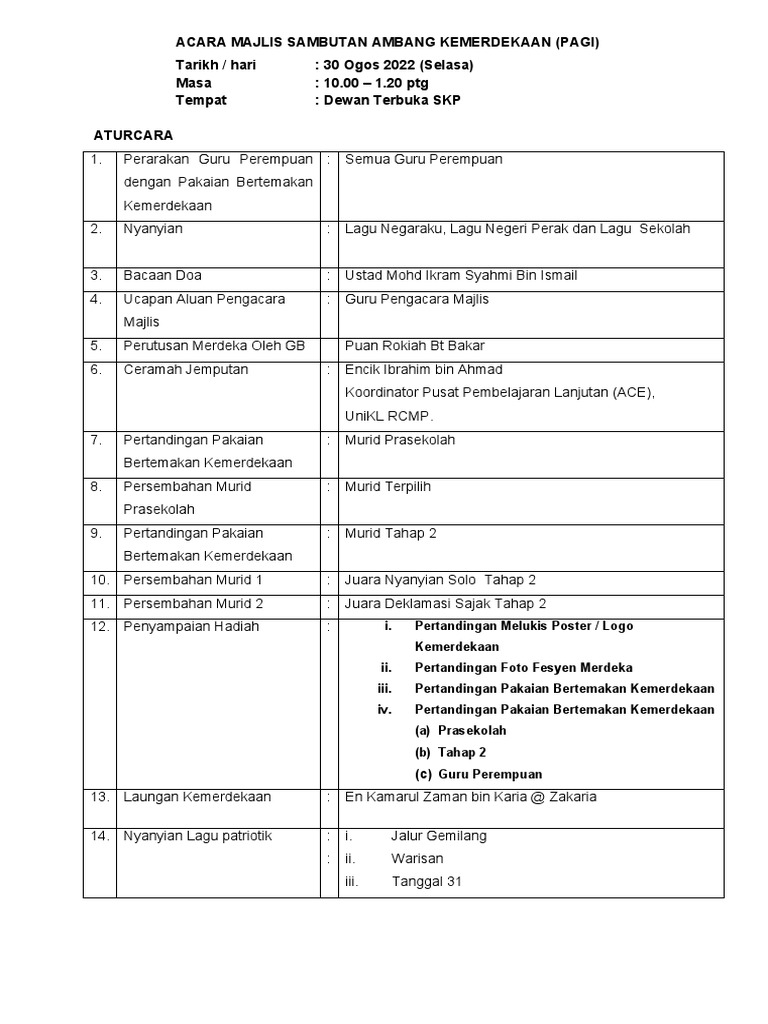Tentatif Bulan Kemerdekaan Pagi Dan Petang | PDF