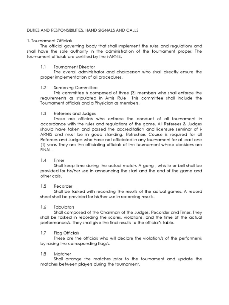 Duties and Responsibilities | PDF | Referee | Arm