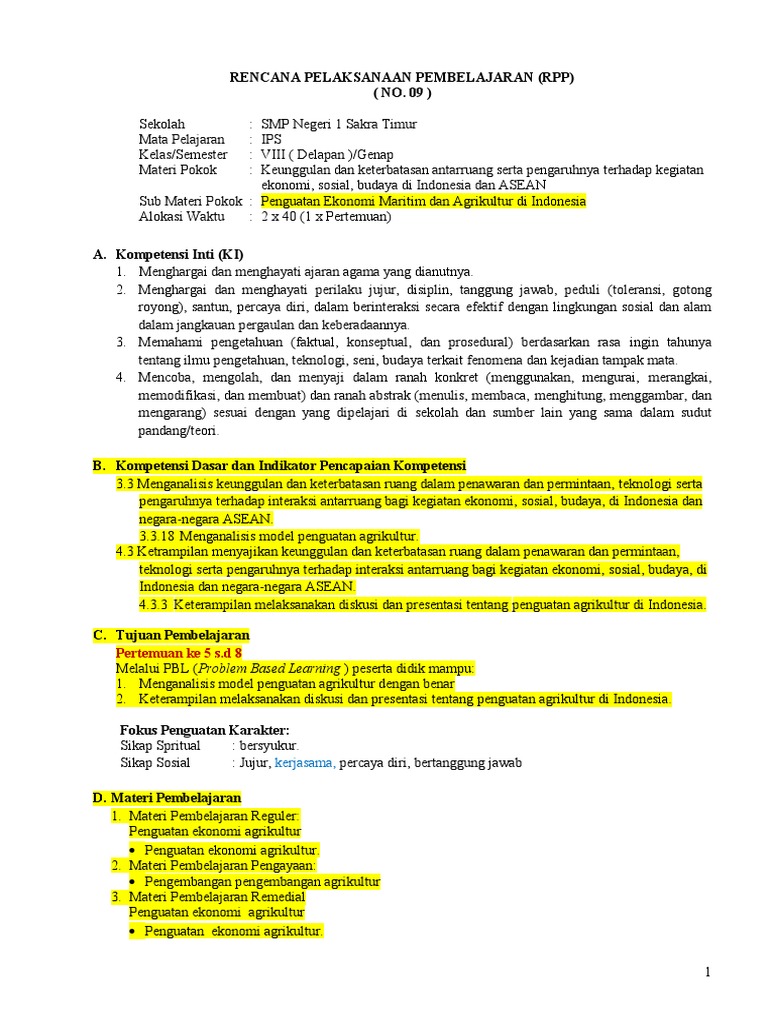RPP K-13 IPS Kelas 8 Penguatan Ekonomi Maritim Dan Agrikultur Di Indonesia | PDF