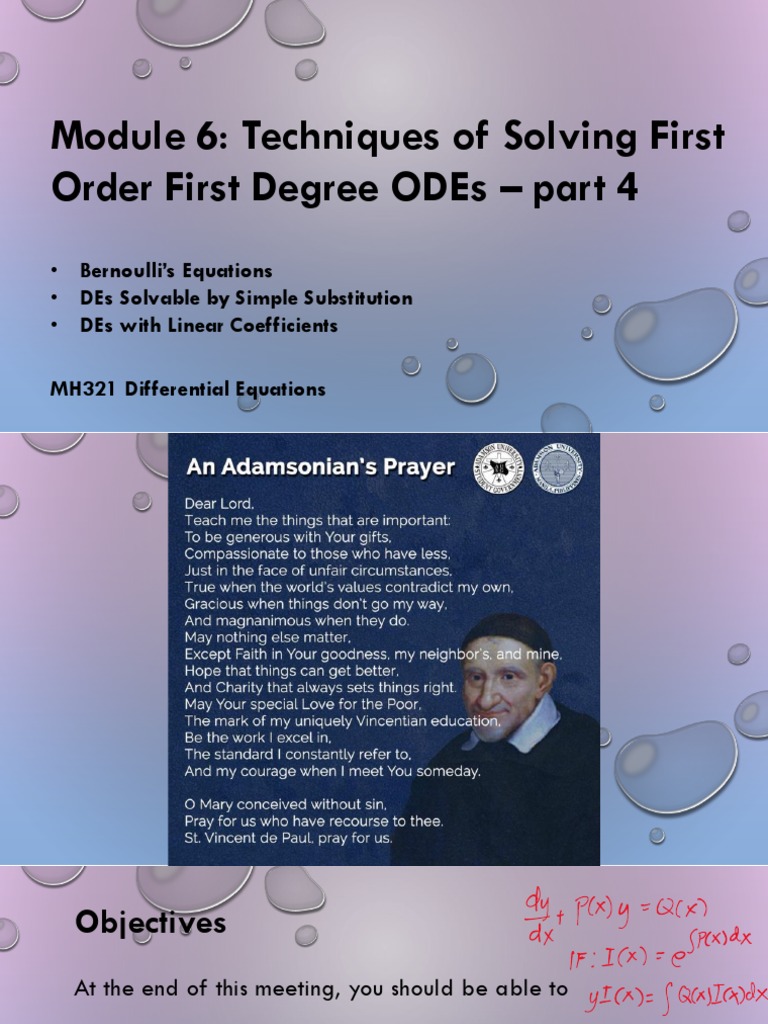 Module 6 Techniques of Solving First Order First Degree ODE-part4-BDE, SUBST and CL2V-tth | PDF ...