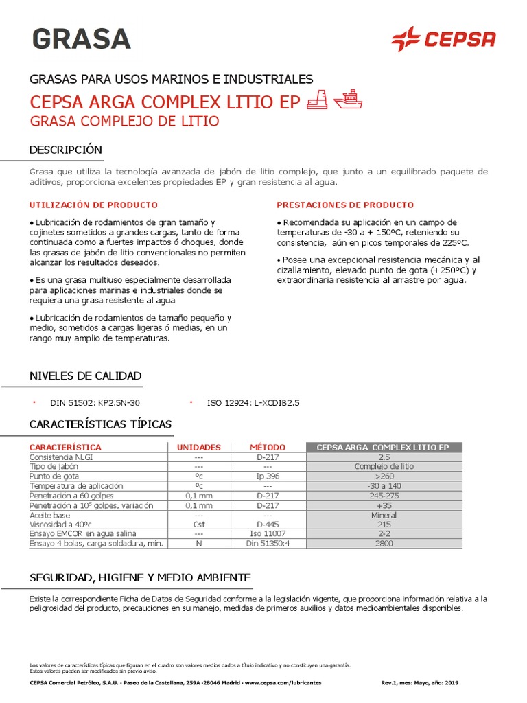 Grasa CEPSA Arga Complex Litio EP | PDF | Rodamiento (Mecánico ...