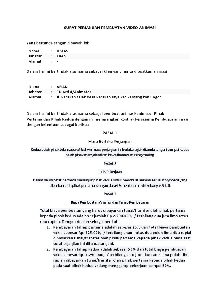 AGREEMENT FOR ANIMATION VIDEO PRODUCTION | PDF