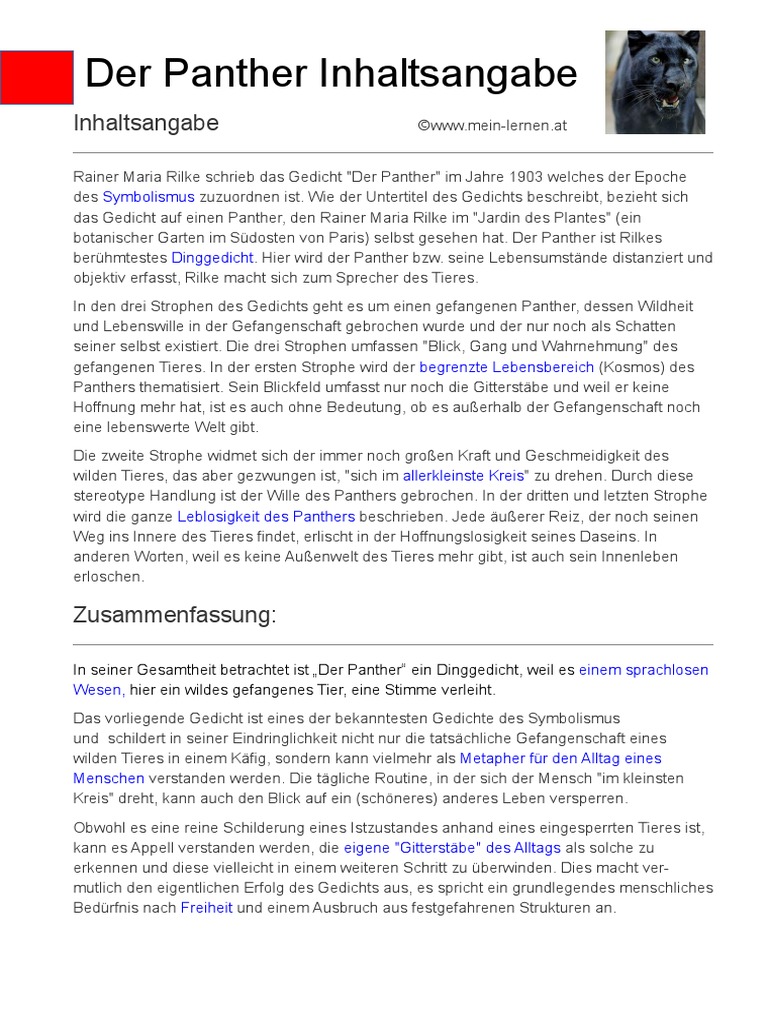 Gedicht Der Panther Inhaltsangabe | PDF