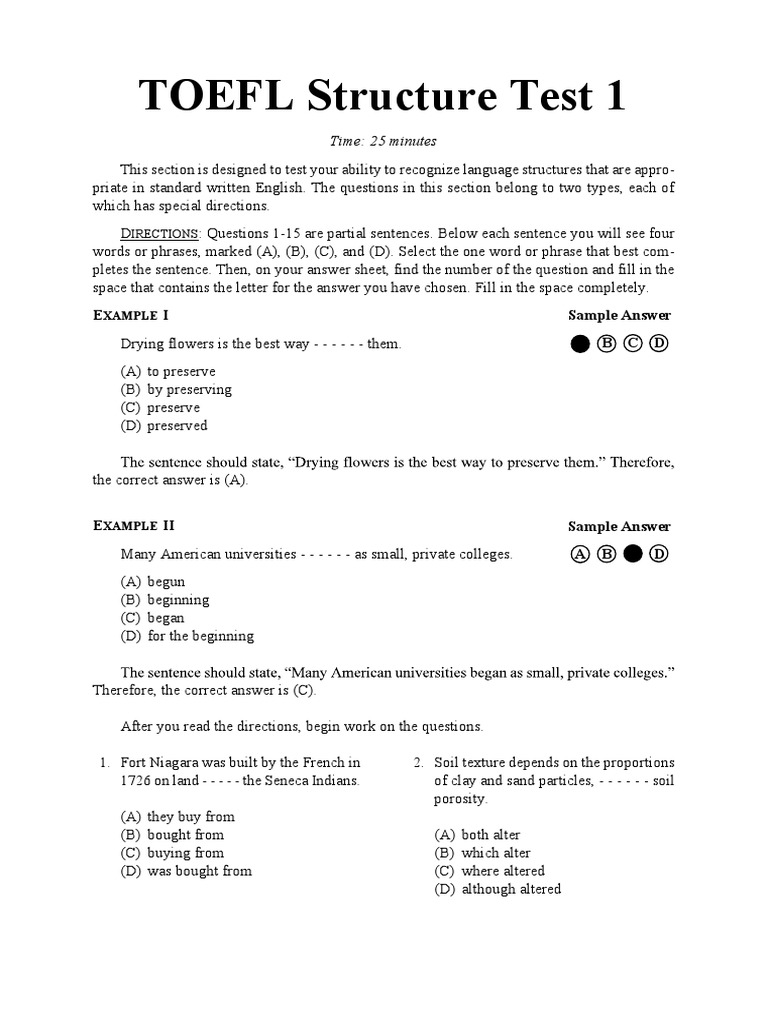 Toefl Structure Test 1 Pdf
