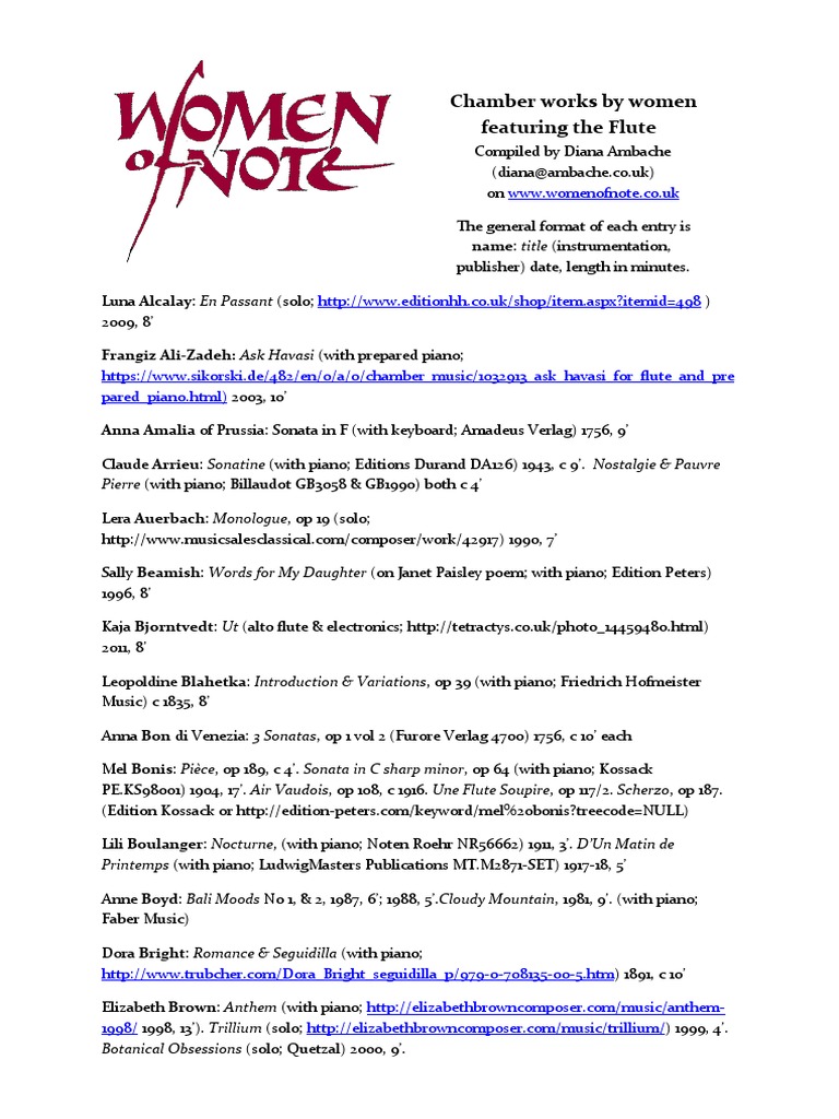 Women Composers' Flute Chamber Works | PDF | Art | Poetry