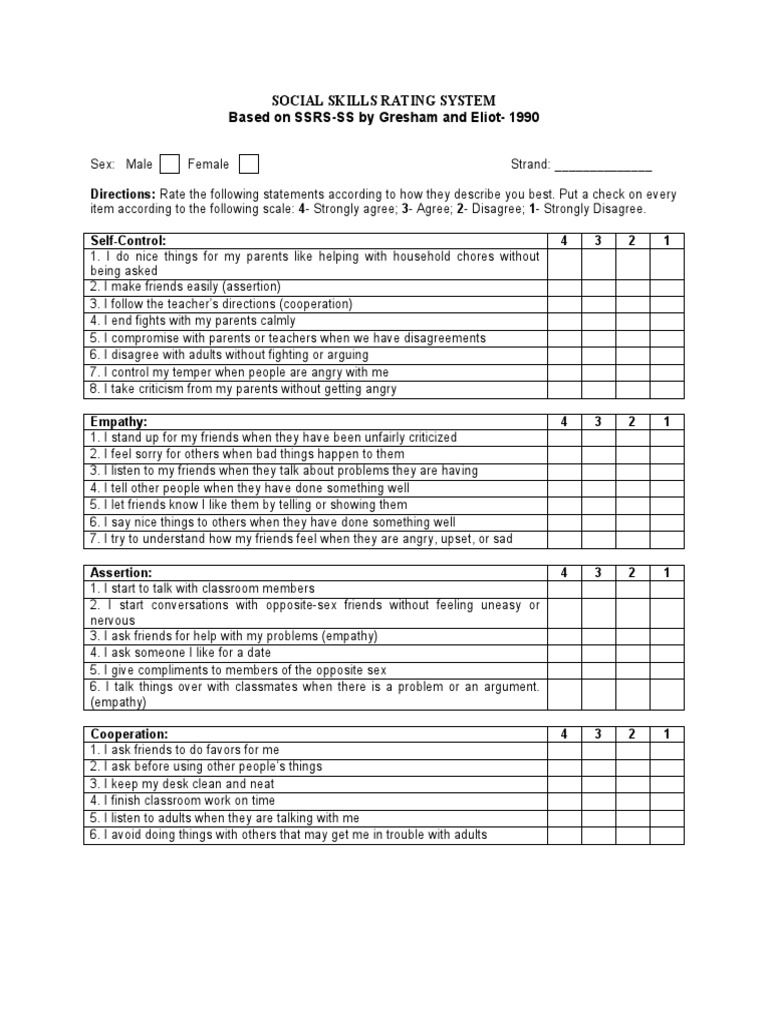 SSRS Questionnaire | PDF | Wellness