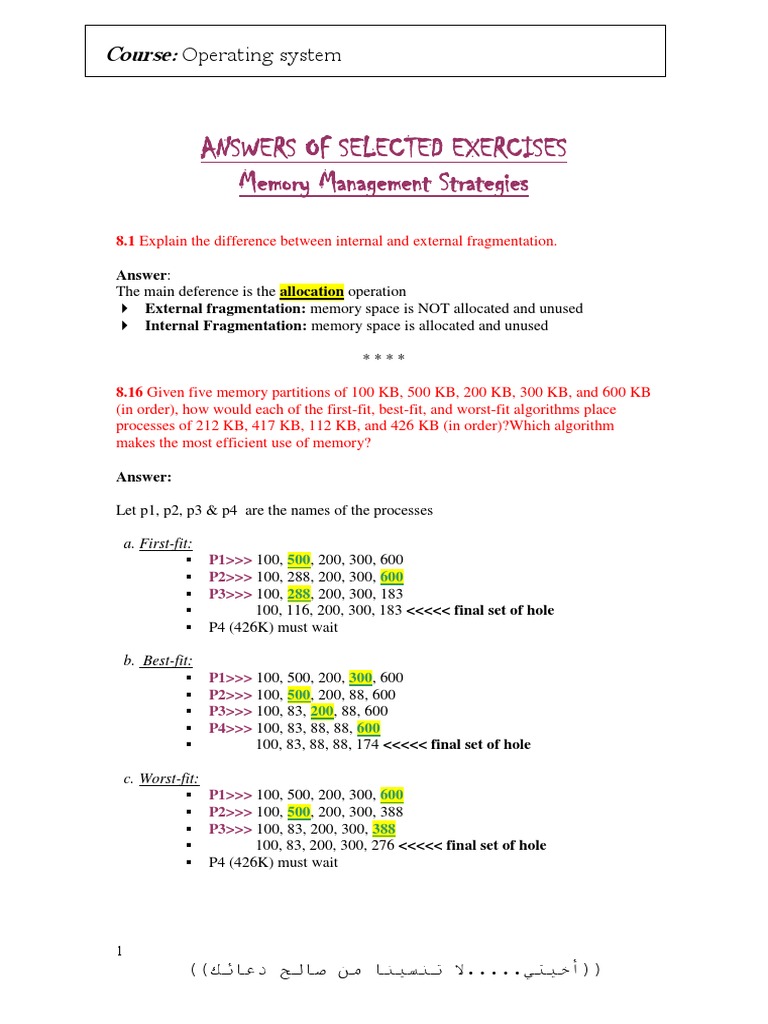 Memory Management Exercises Answers New Pdf Computer Data Software Engineering 