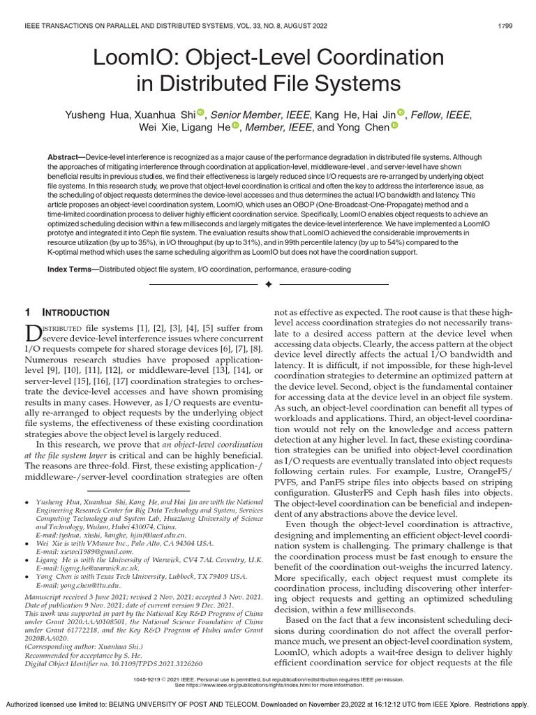 LoomIO Object-Level Coordination in Distributed File Systems | PDF