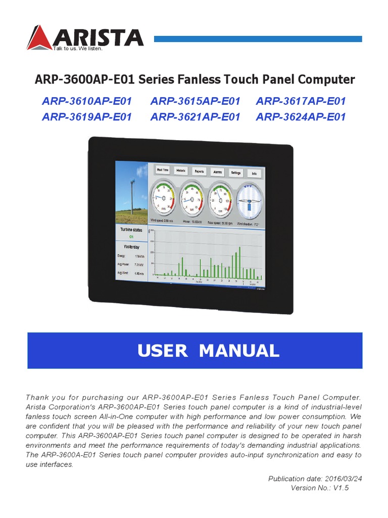 ARP-3600AP-E01 Series TPC User Manual - V1.2 20161020 | PDF | Bios | Computer Engineering
