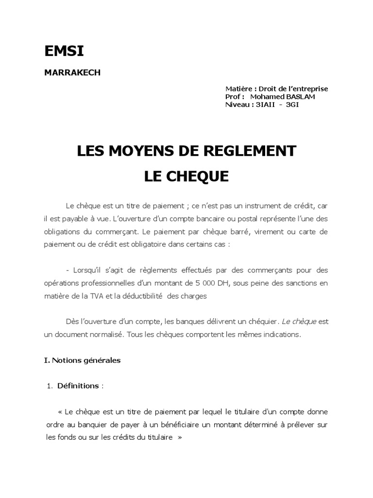 Guide sur le Chèque au Maroc | PDF | Droit
