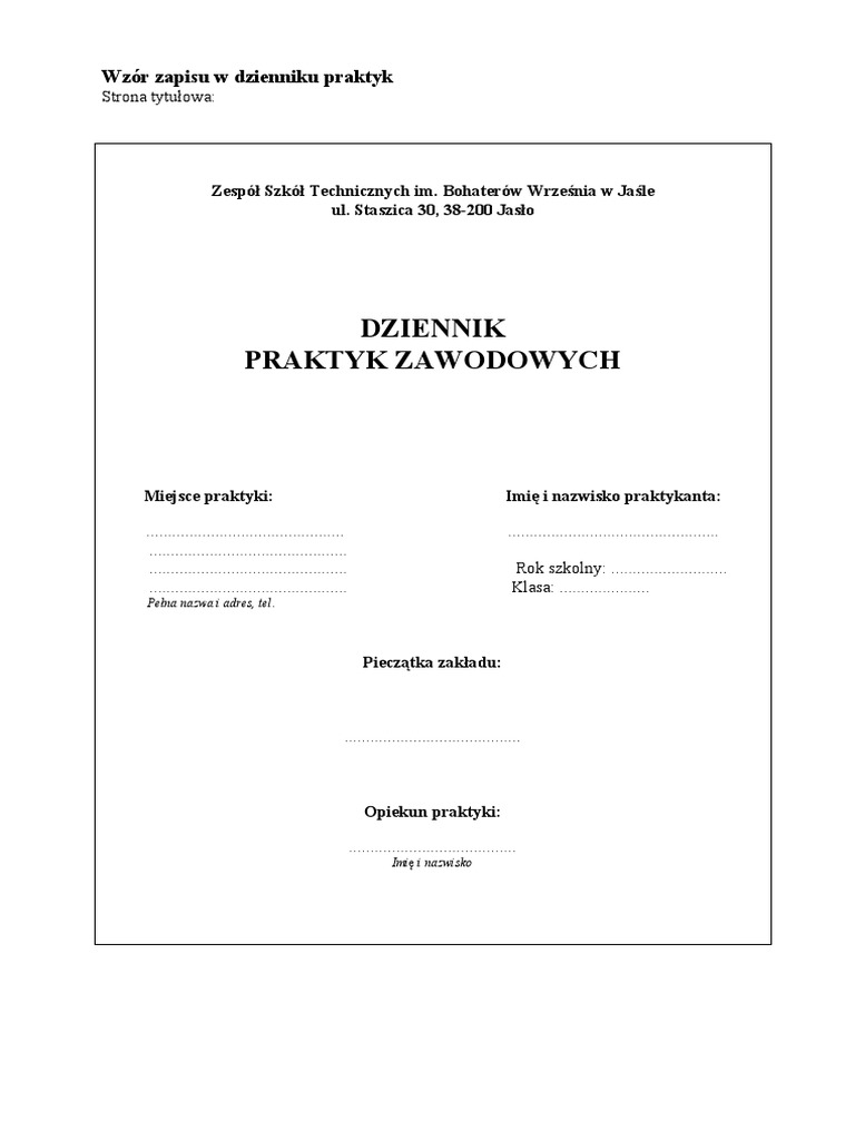 Dziennik Praktyk Zawodowych | PDF