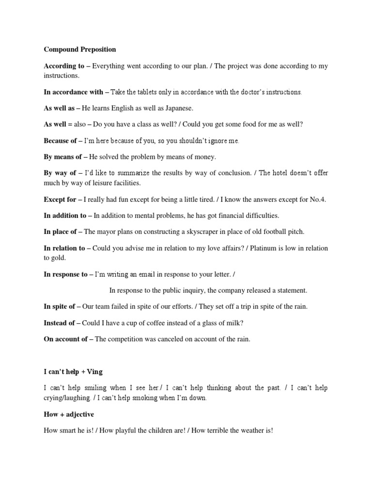 Compound Preposition | PDF
