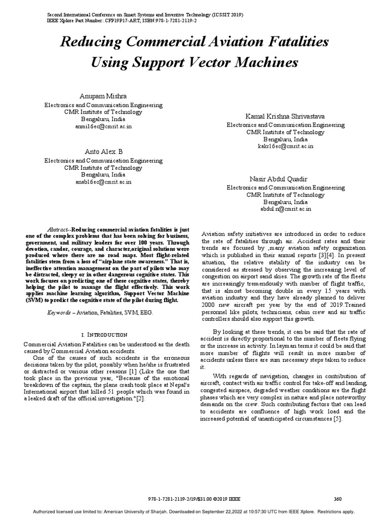 Reducing Commercial Aviation Fatalities Using Support Vector Machines | PDF ...