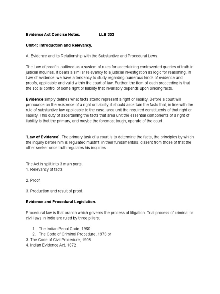 Evidence Act Concise Notes. | PDF | Evidence (Law) | Hearsay