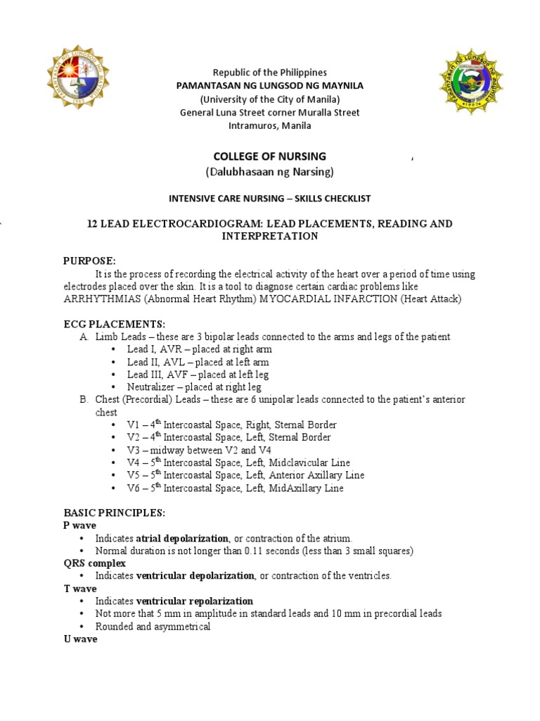 Ecg Lead Placement and Interpretation Checklist For Students | PDF