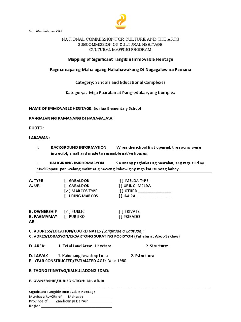 FILIPINO Form 02B Tangible Immovable School and Educational Complexes ...