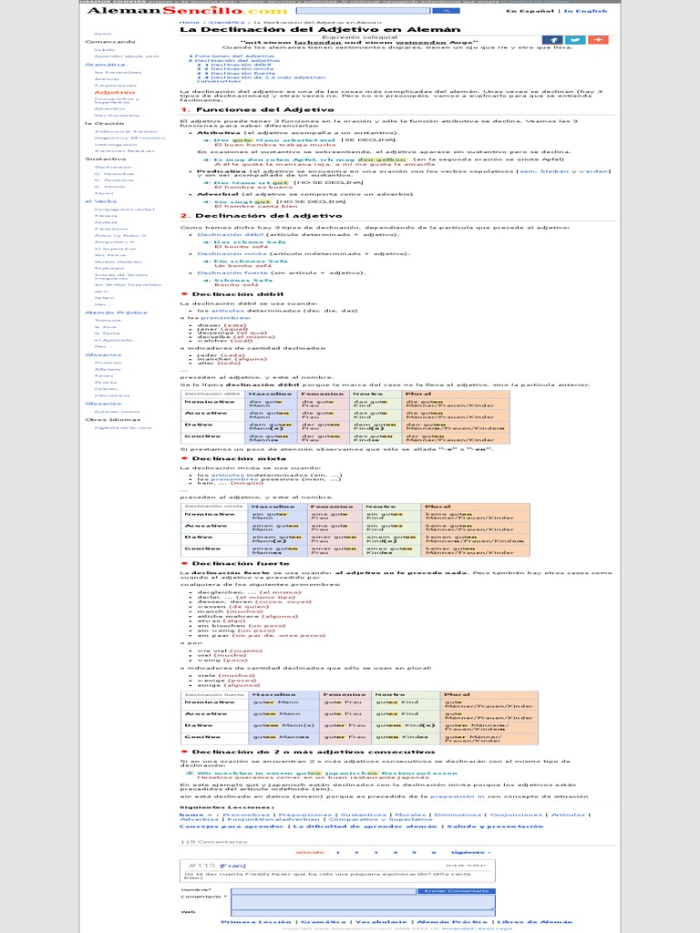 La Declinación Del Adjetivo en Alemán | PDF
