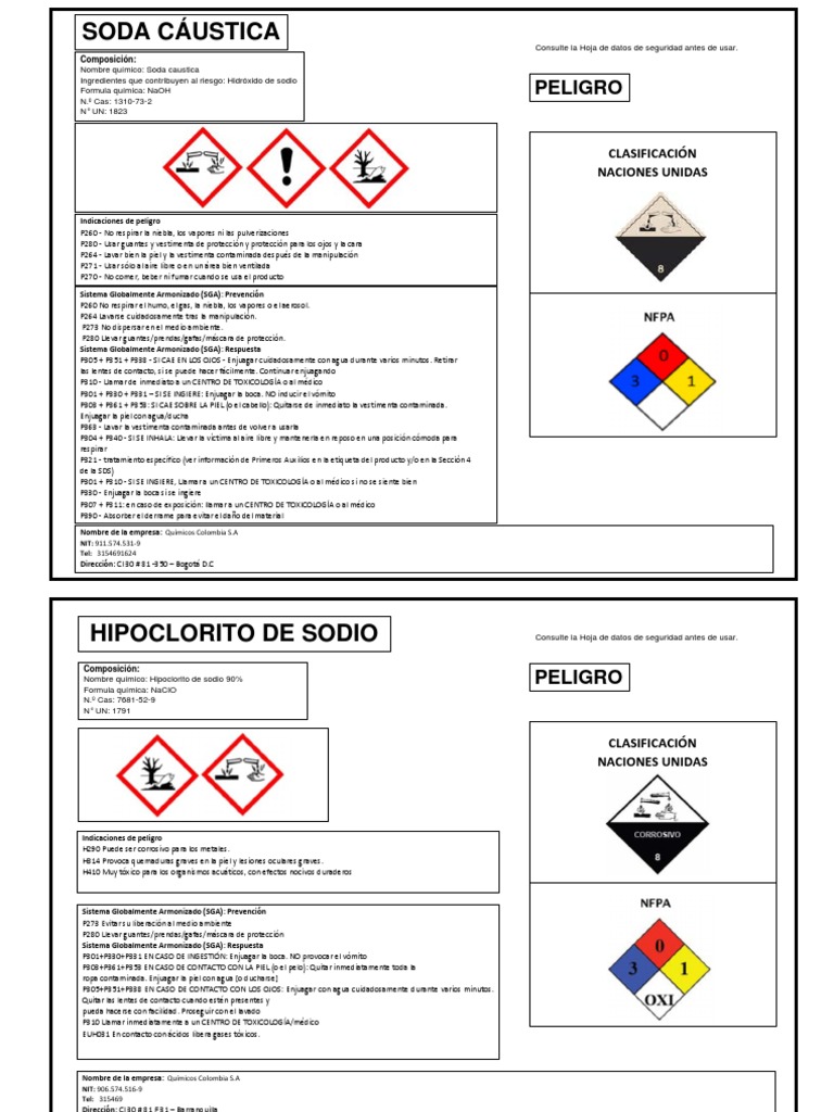 ETIQUETAS | PDF | Hidróxido de sodio | Toxicología