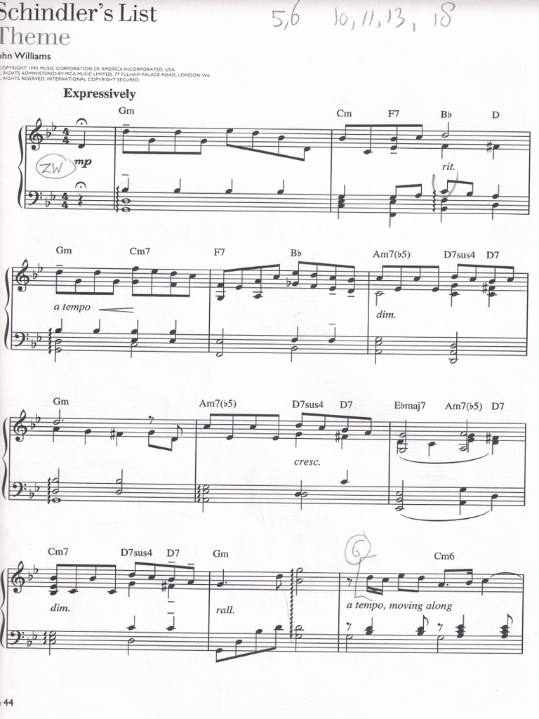 Williams Schindlers List Piano | PDF
